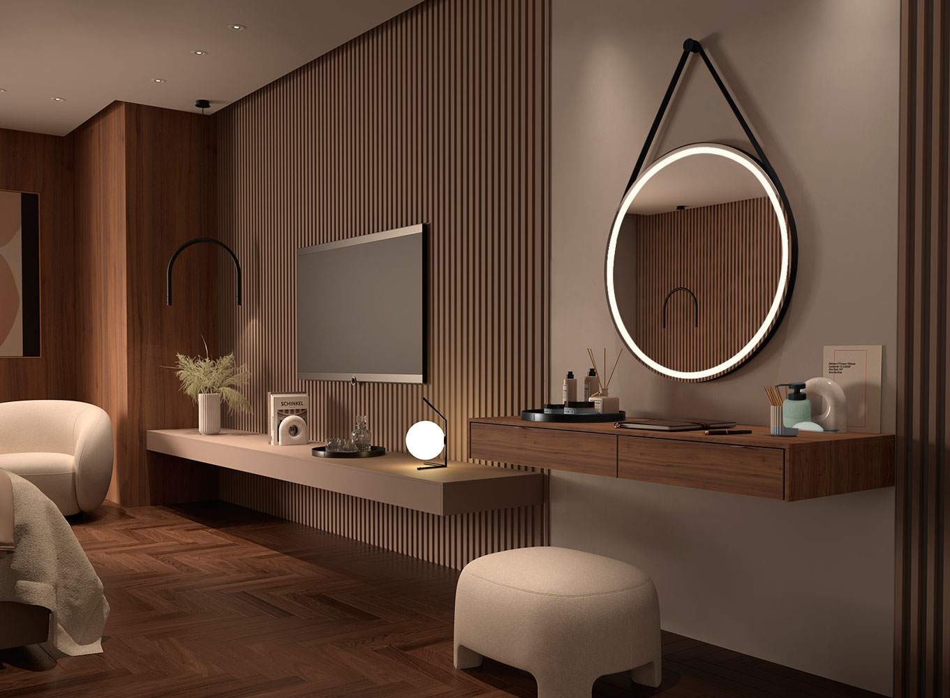 Lighted round mirror for hotel Lisbeth - Ghibli Evo